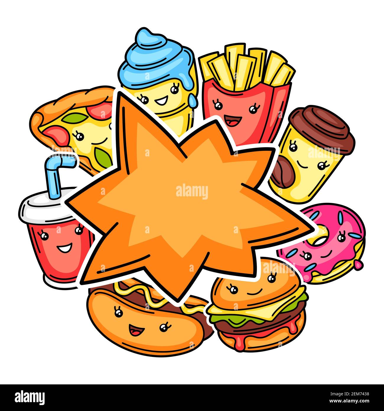 Background with cute kawaii fast food meal Stock Vector Image & Art - Alamy