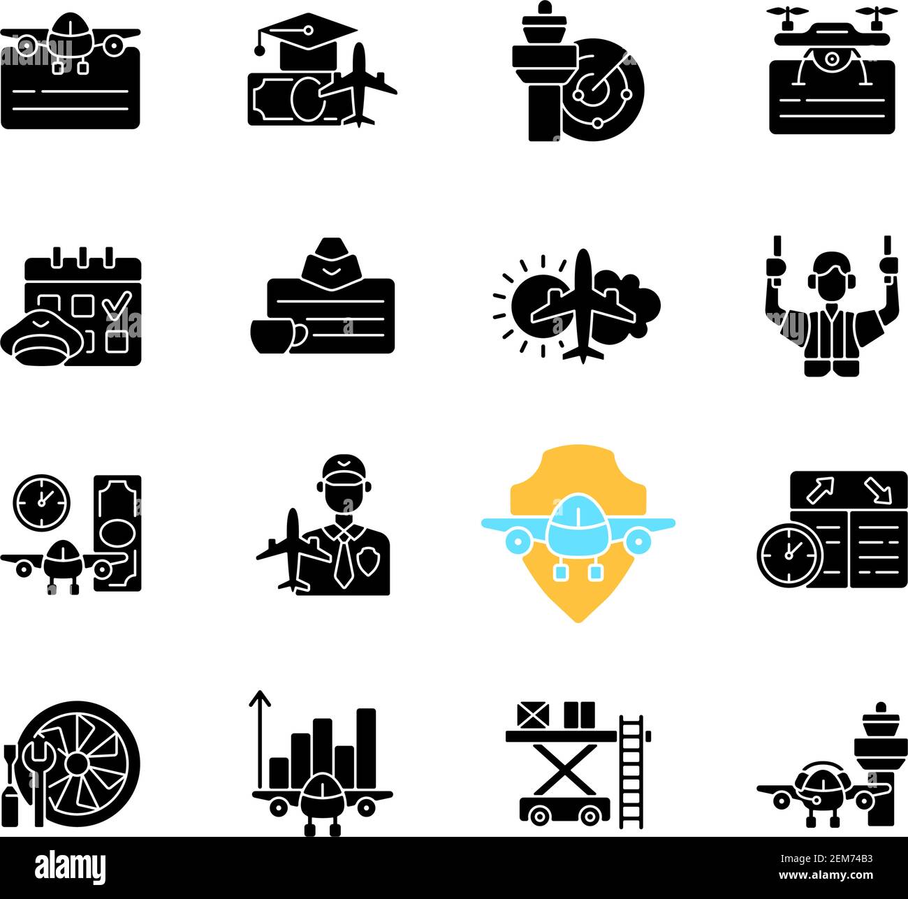 Aviation black glyph icons set on white space Stock Vector Image & Art ...