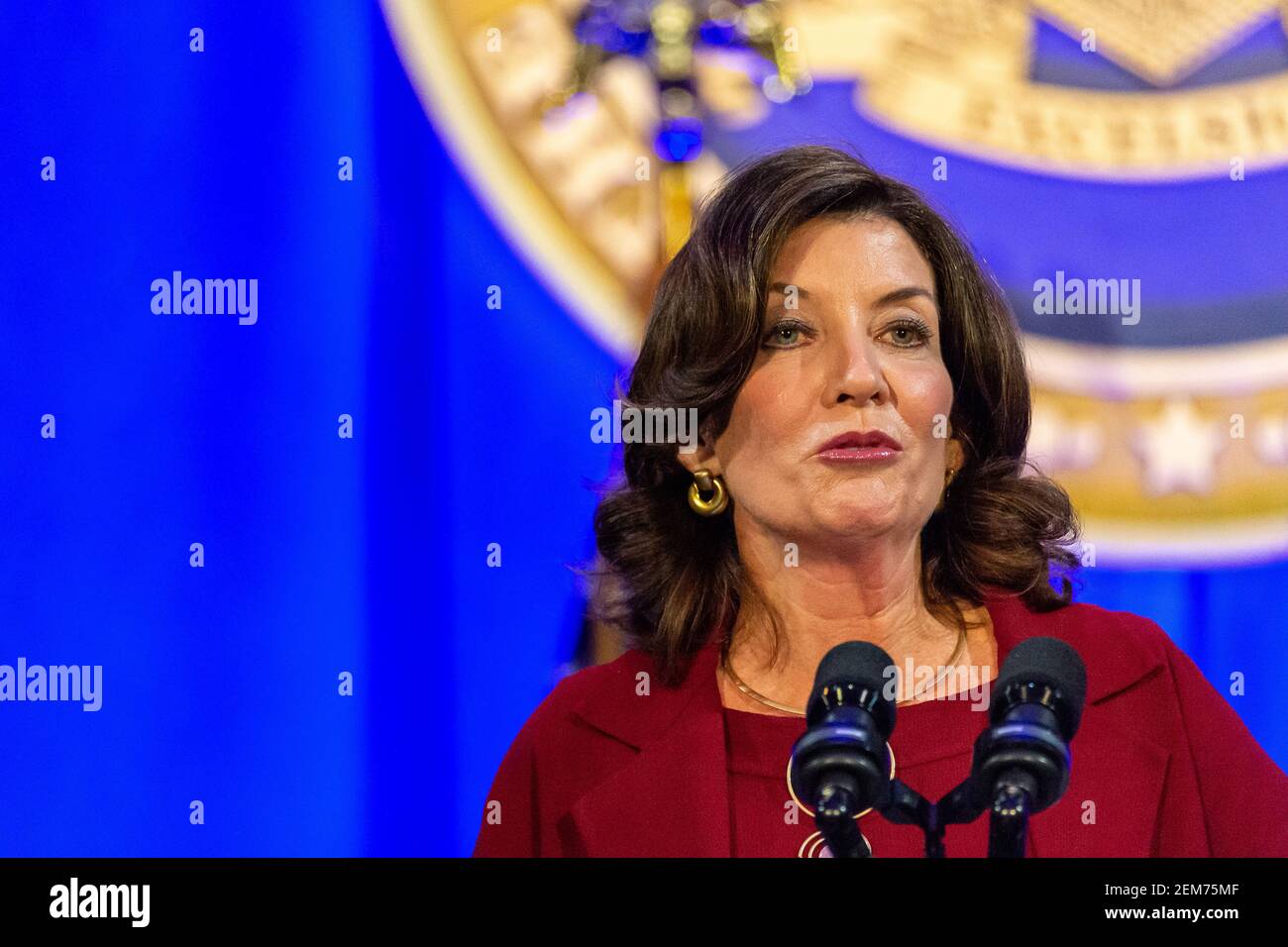 New York State Lieutenant Governor Kathy Hochul is seen delivering an ...