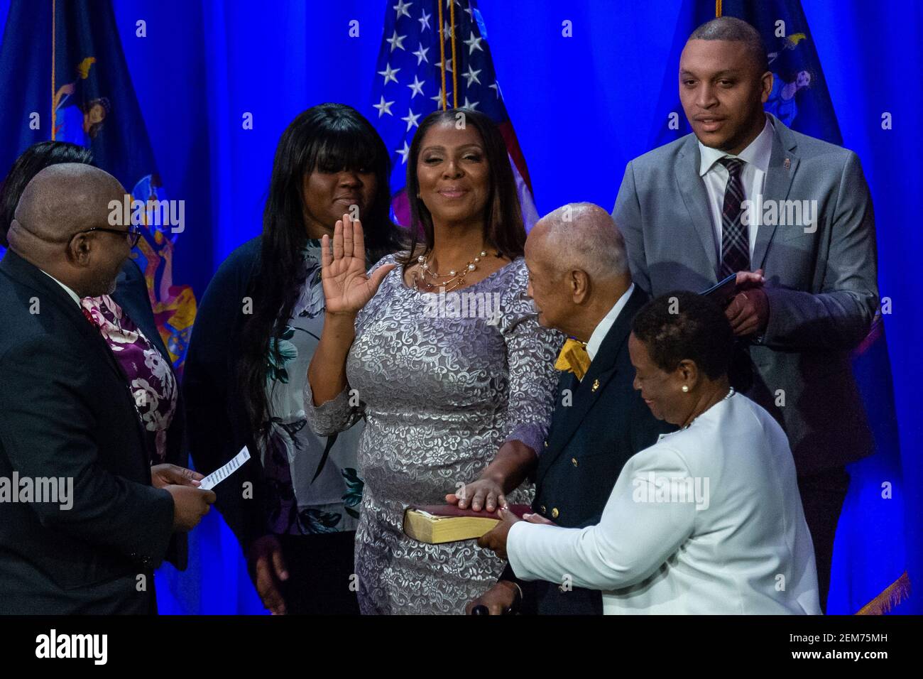 New York State Attorney General Letitia James is seen taking her oath ...