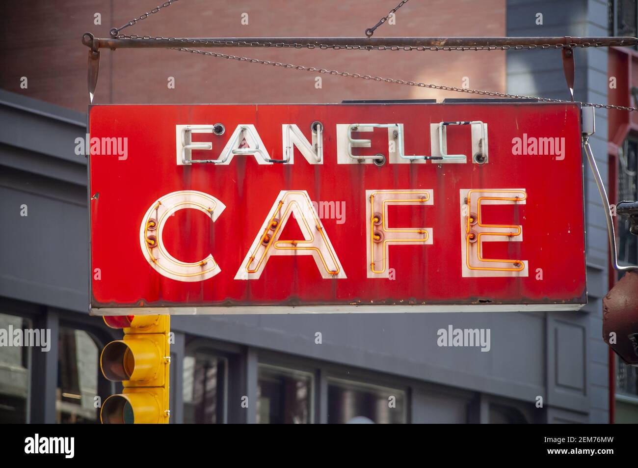 Signage for the Fanelli Cafe in the Soho neighborhood of New York on ...