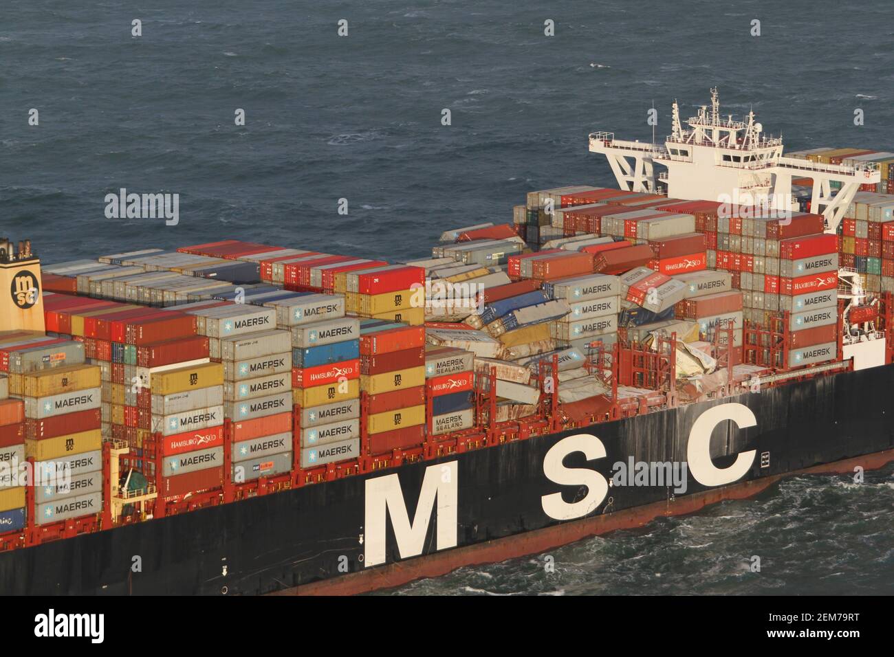 Containers from container vessel Panamanian-flagged MSC ZOE float in ...