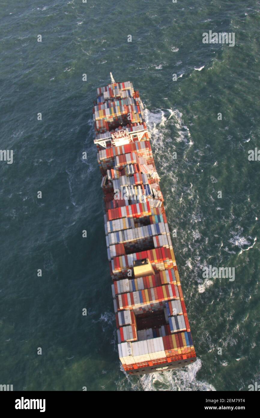 Containers from container vessel Panamanian-flagged MSC ZOE float in ...