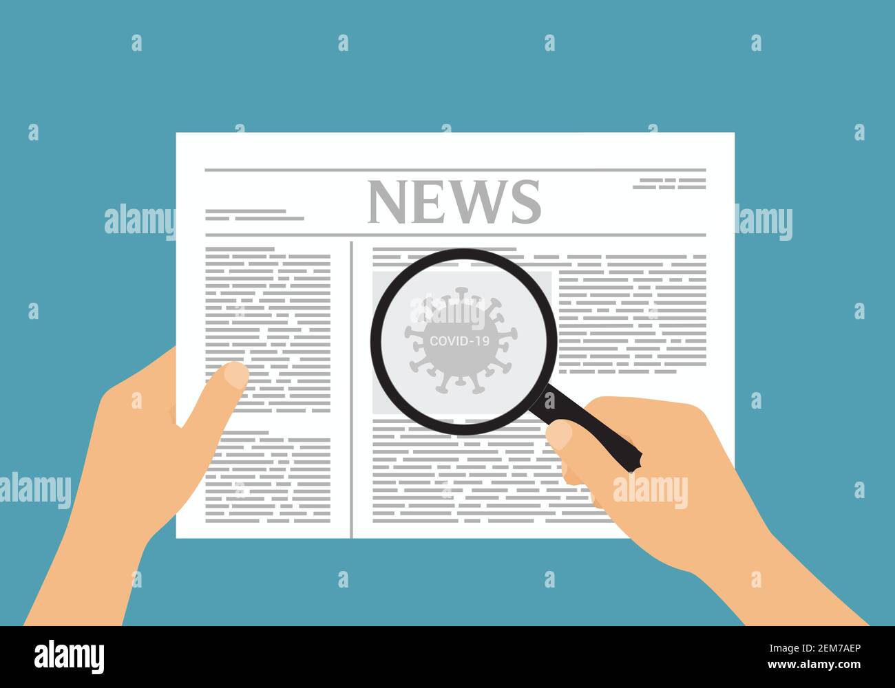 Flat design illustration of a man or woman's hand holding a newspaper ...