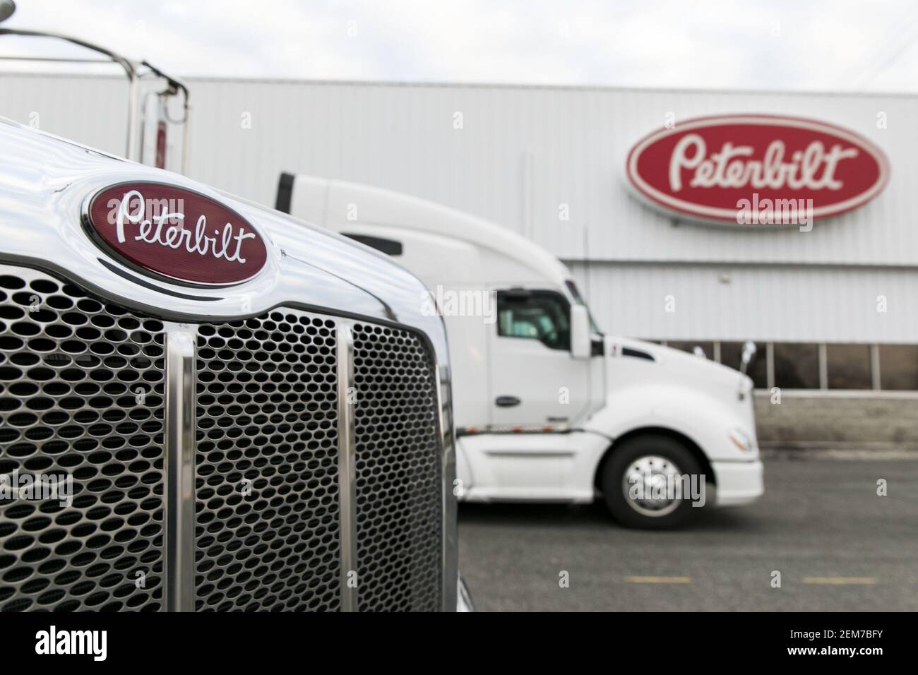 Peterbilt trucks outside of a Peterbilt Motors Company facility in ...