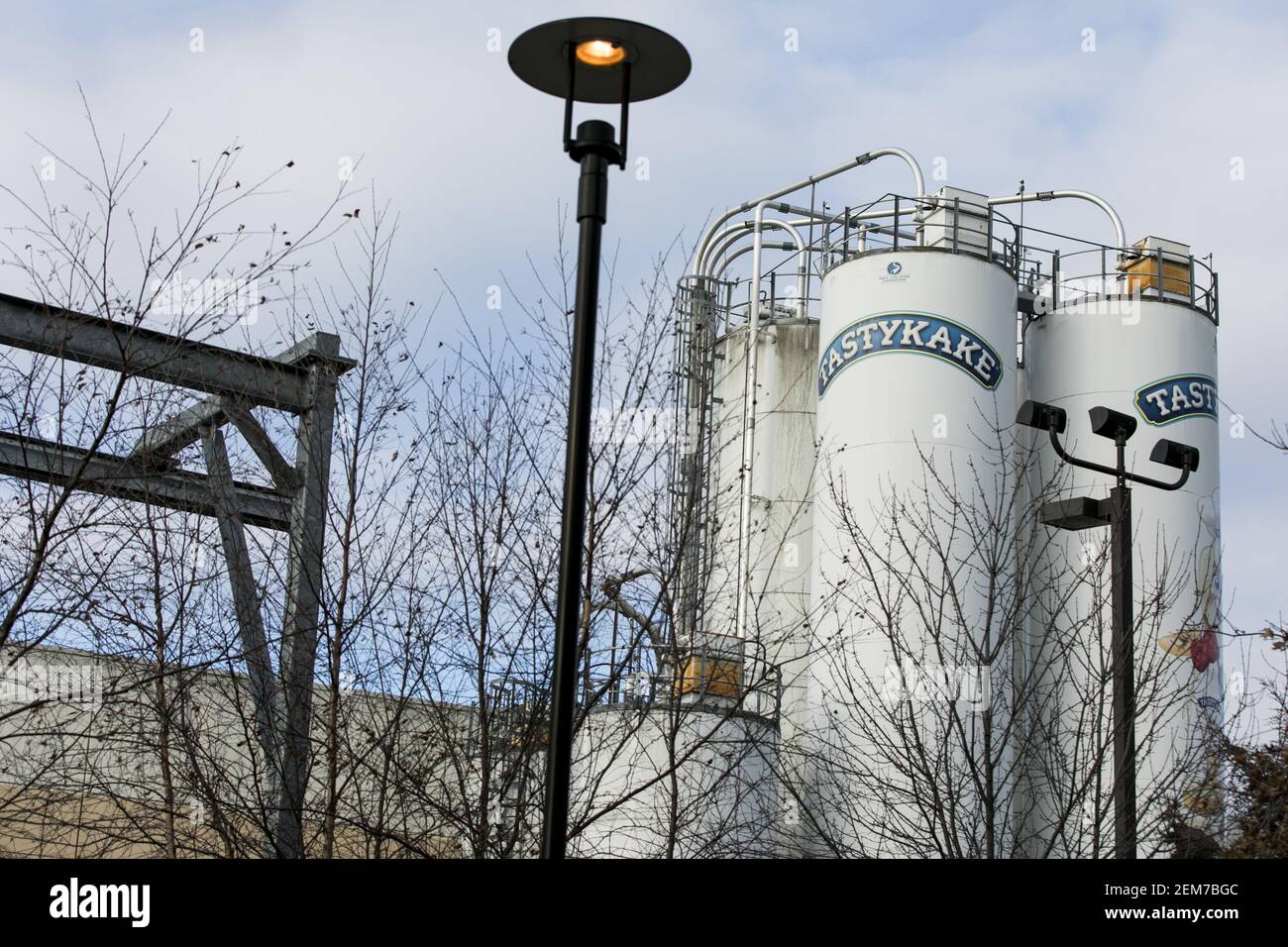 A logo sign outside of the headquarters of the Tasty Baking Company ...