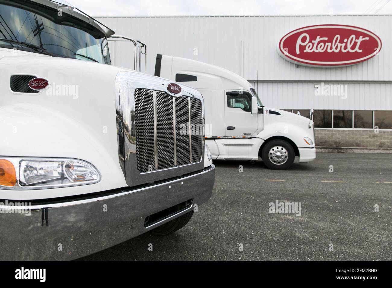Peterbilt trucks outside of a Peterbilt Motors Company facility in ...