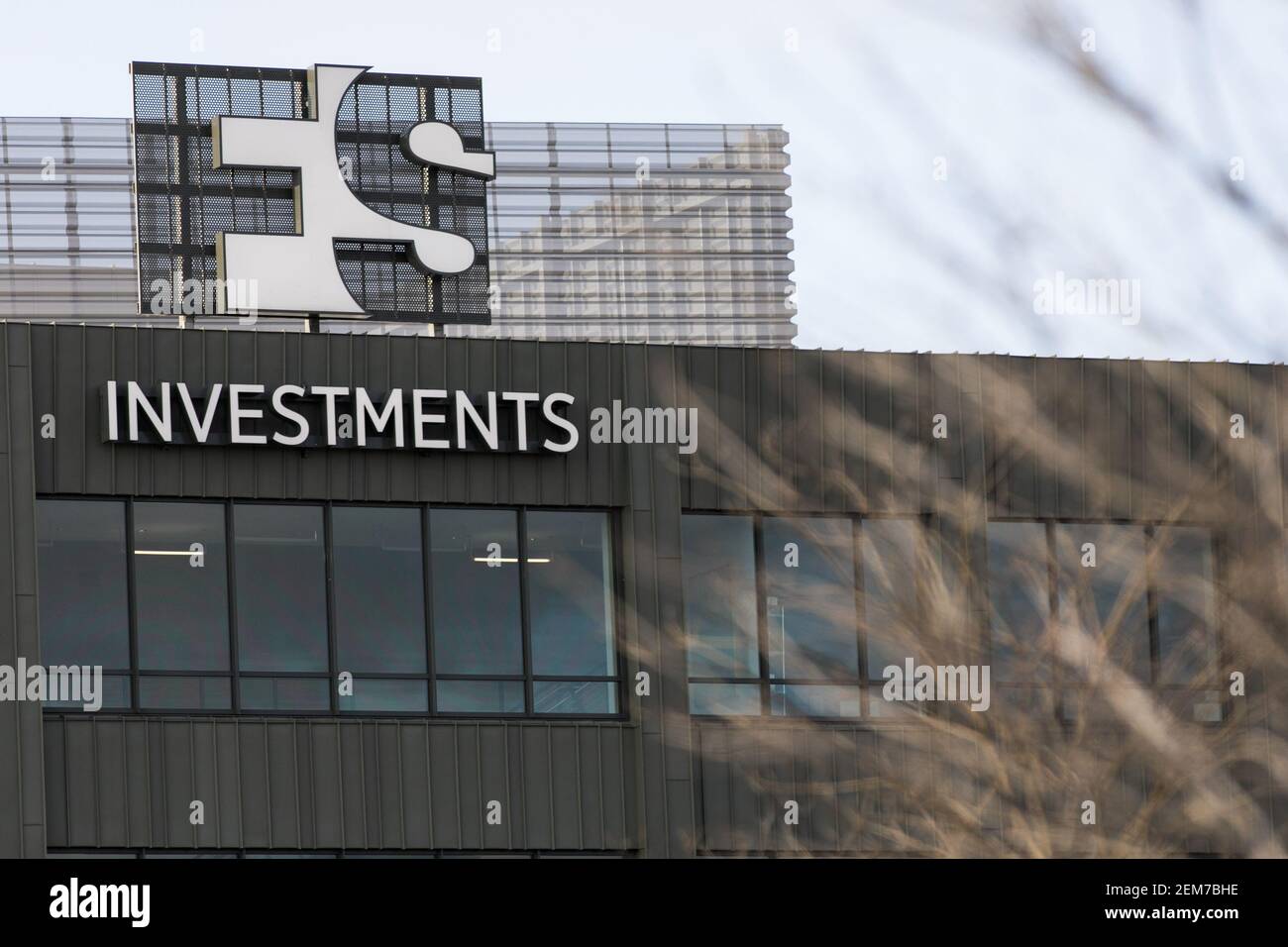 A logo sign outside of the headquarters of FS Investments in ...