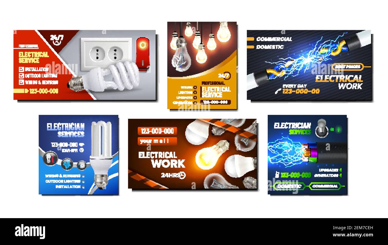 Electrical Work Promotional Posters Set Vector Stock Vector Image & Art ...