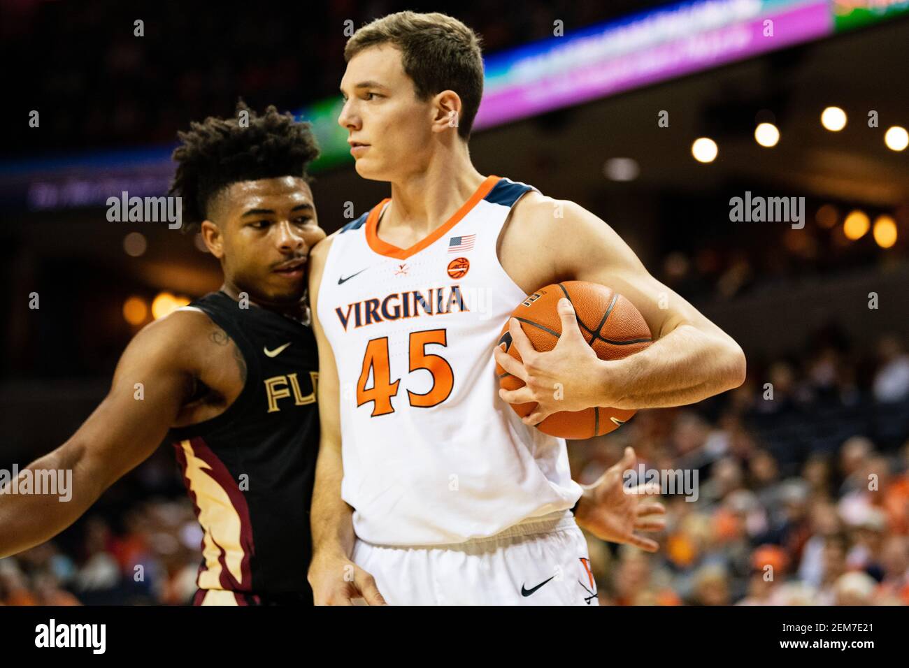 Virginia Cavaliers forward Austin Katstra (45) and Florida State ...