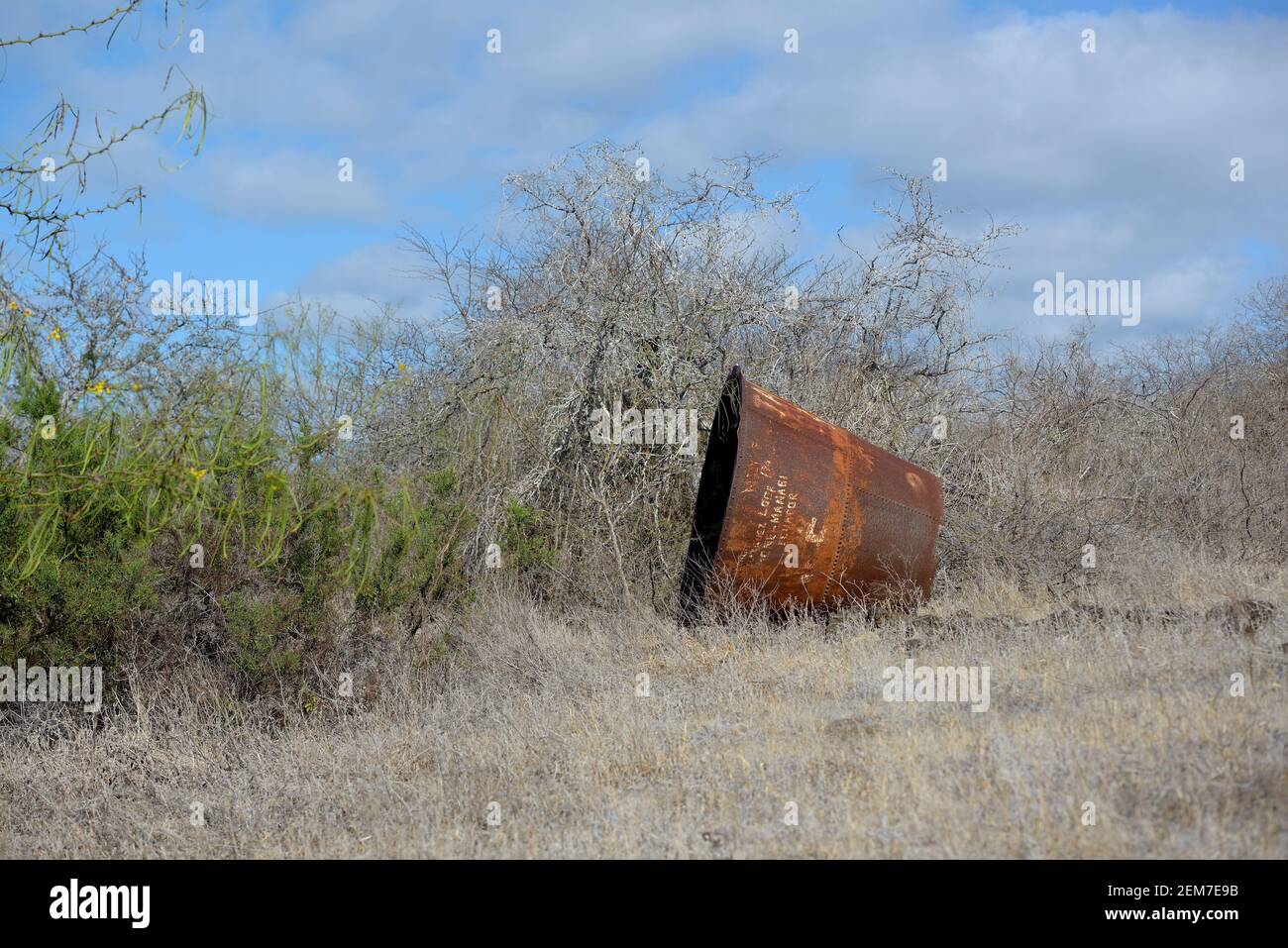 Remains of the old settlement at Post Office Bay, Floreana Island, Galapagos Islands, Ecuador ...
