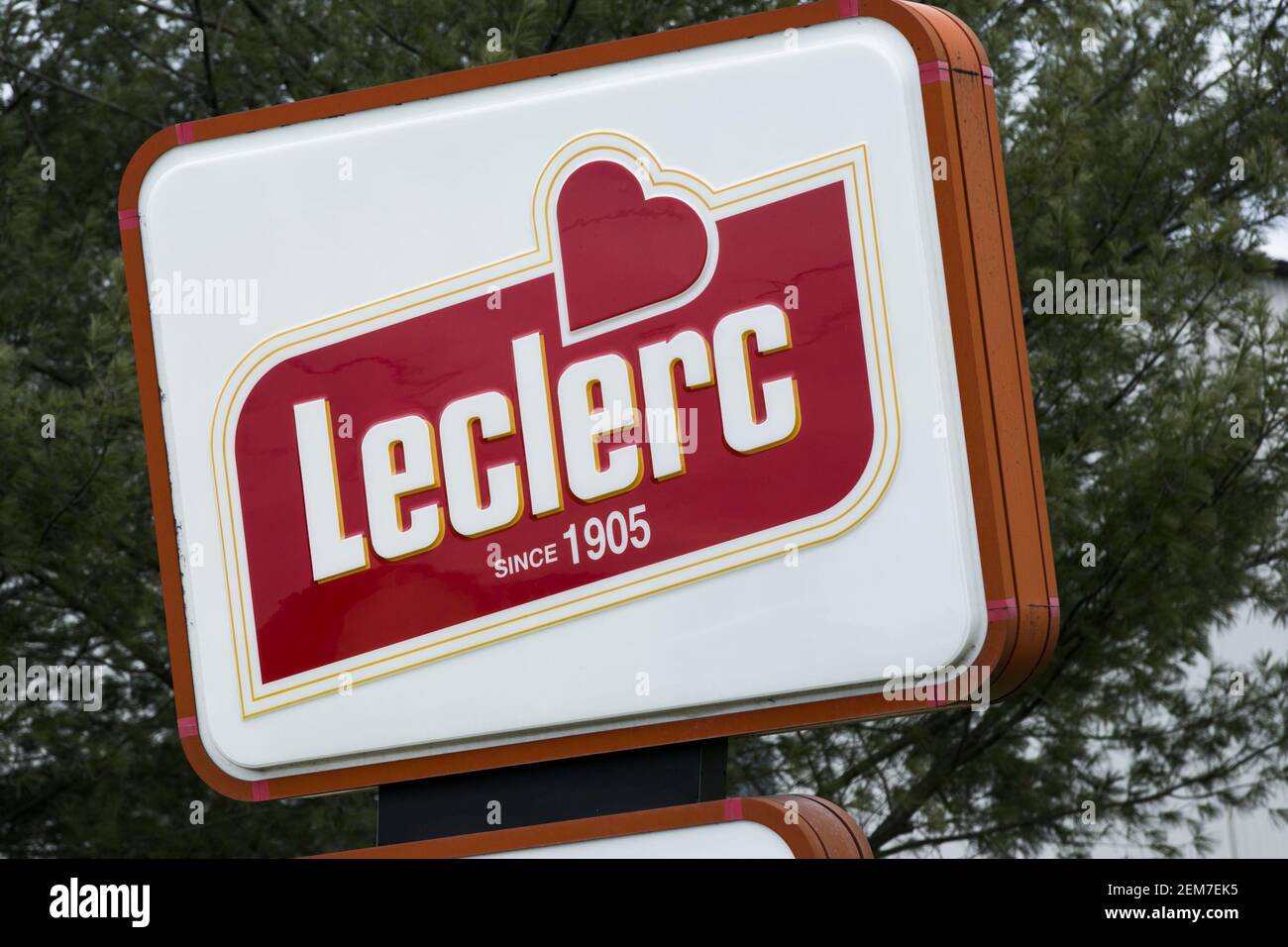 A logo sign outside of a facility occupied by Leclerc foods in ...