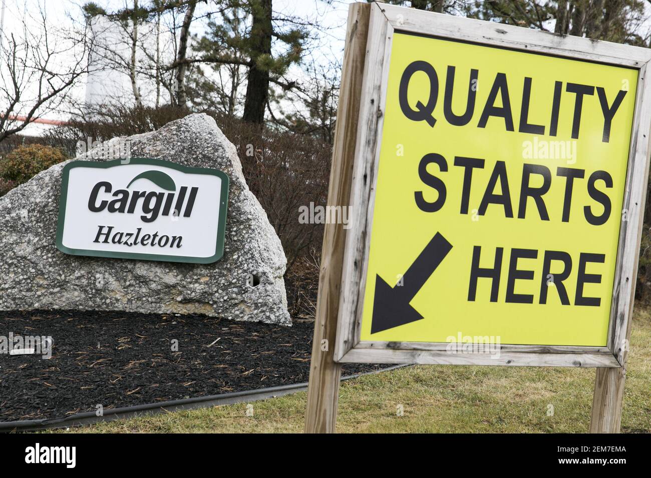 A logo sign outside of a facility occupied by Cargill in Hazle Township ...