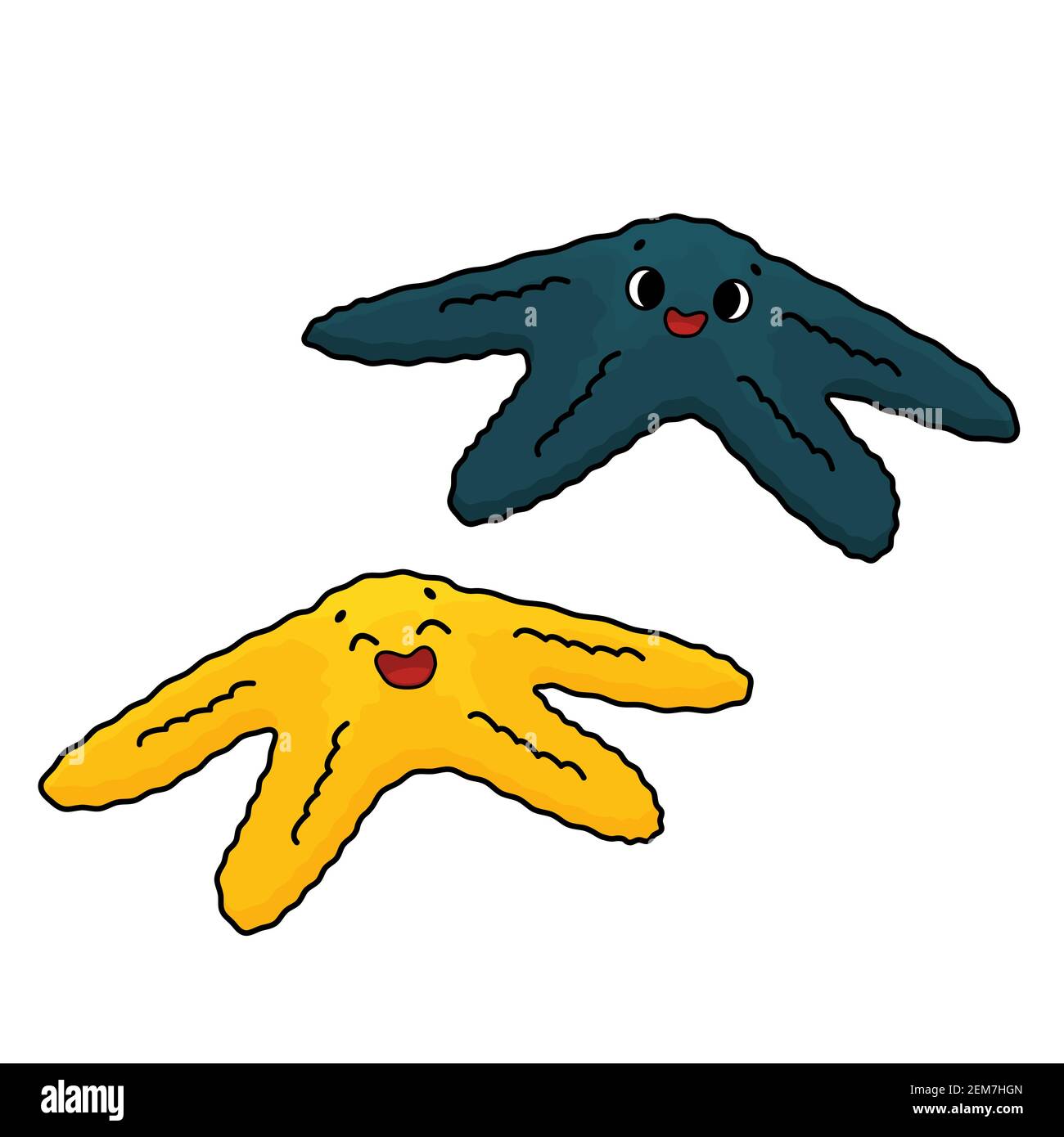 Set of two vector outline cartoon colorful sea stars or Starfish with ...