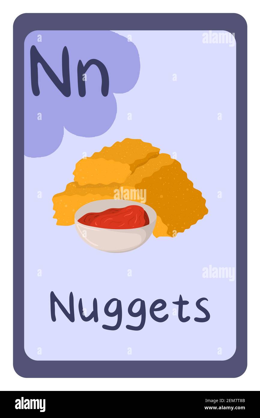 Colorful abc education flash card, Letter N - nuggets, fast food from ...