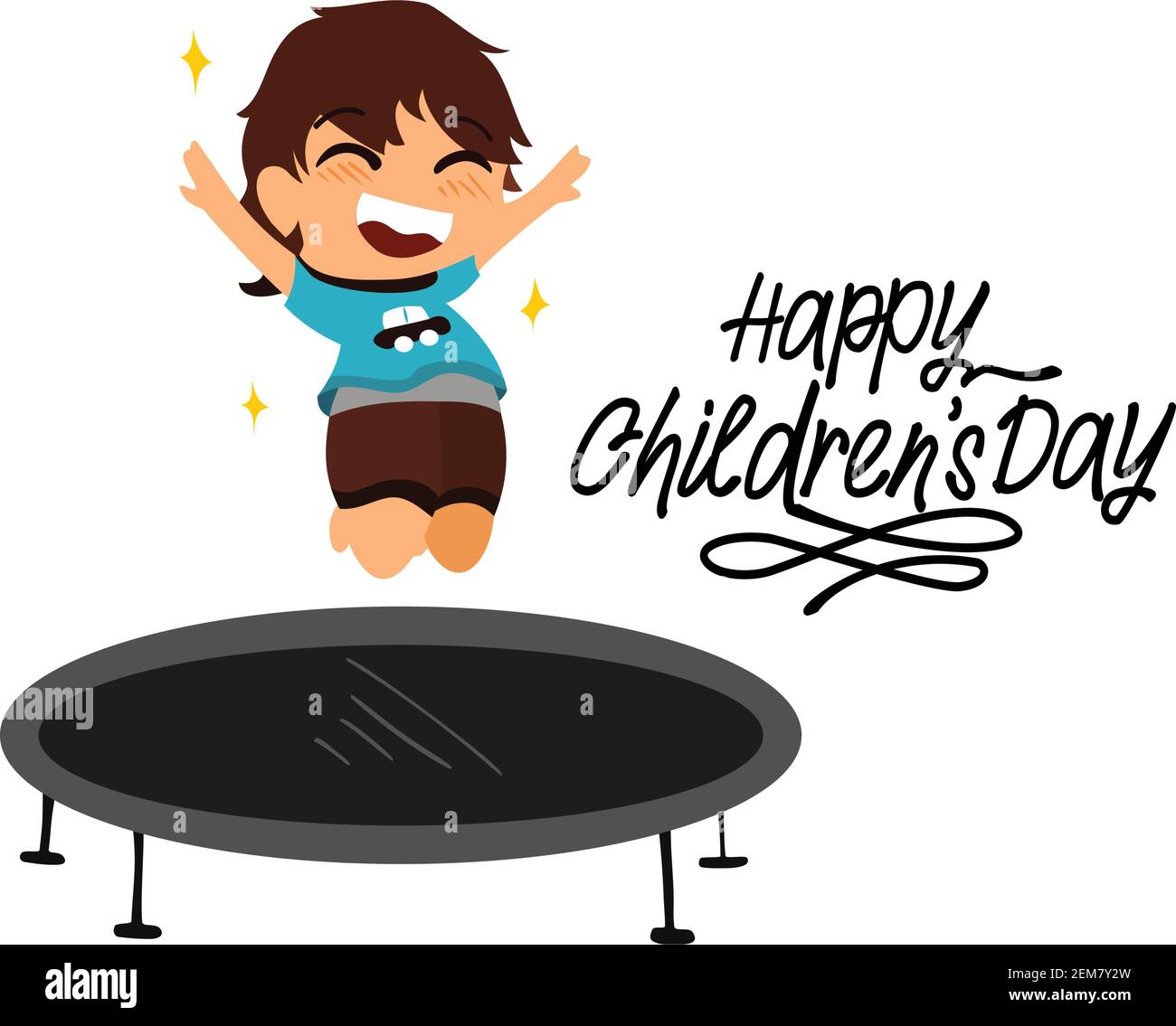 happy cute kid smile jump on trampoline . Happy Children Day Stock ...