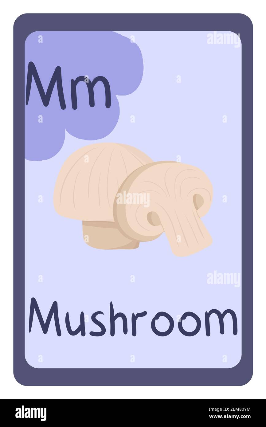 Colorful abc education flash card, Letter M - mushroom. Alphabet vector ...