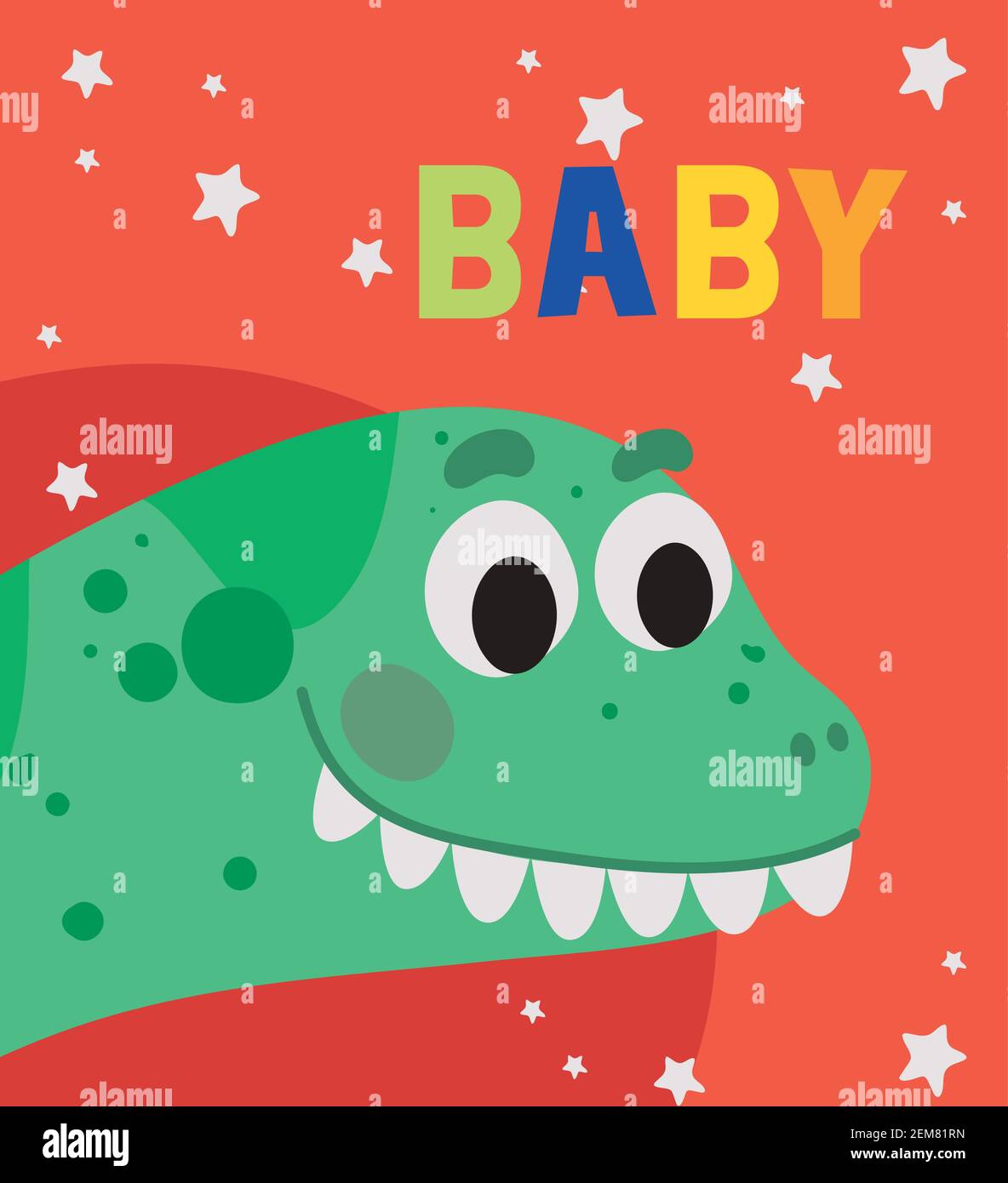 baby lettering and one kids illustration of a dark green dinosaur Stock ...