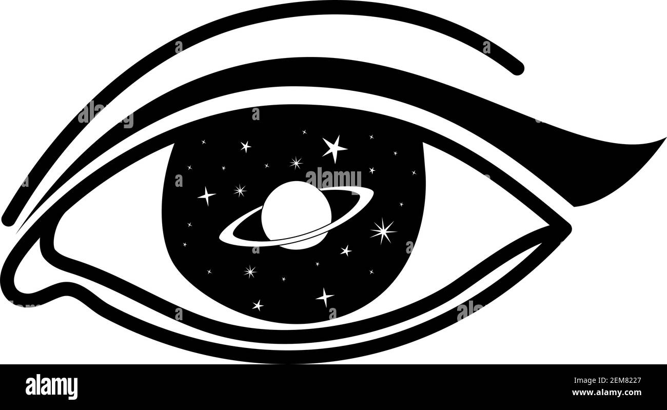 minimalist tattoo of an eye with one planet in it Stock Vector Image ...