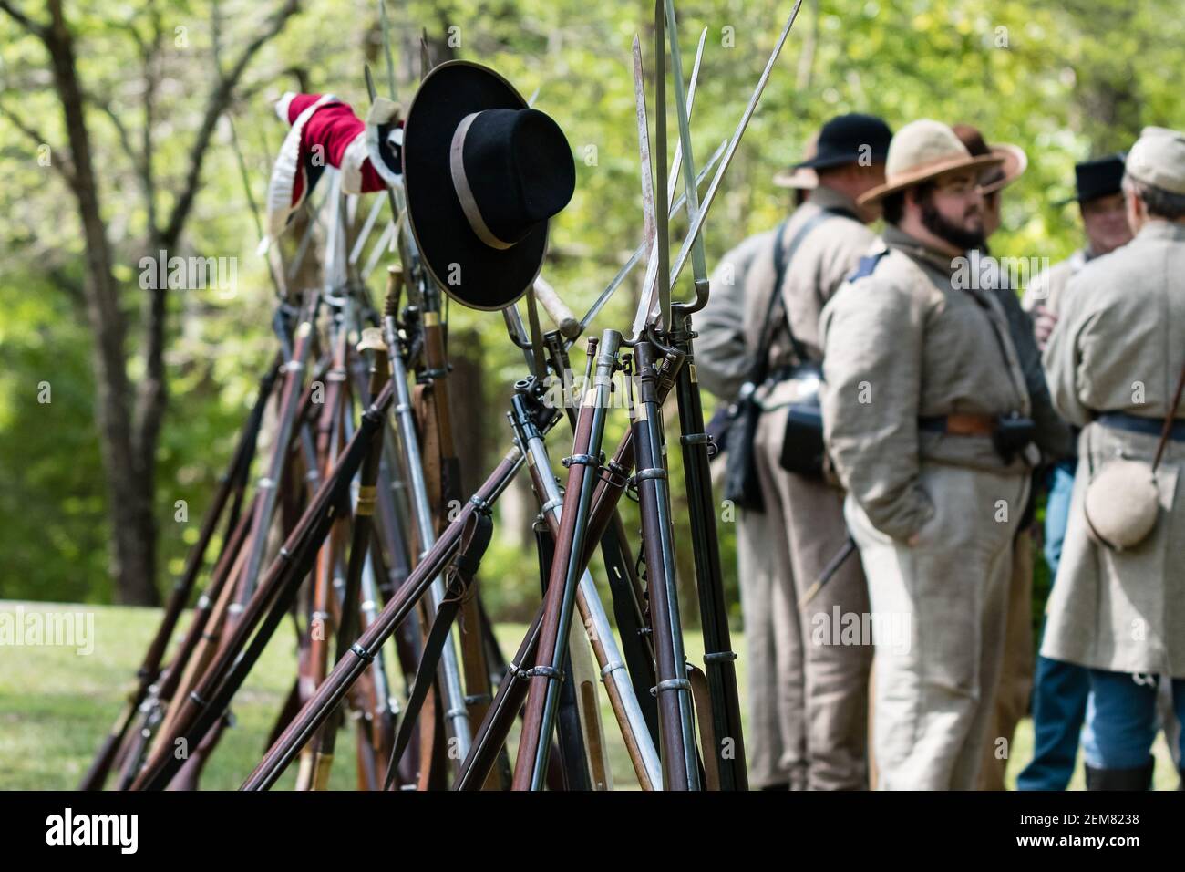 Marbury, Alabama/USA-April 28, 2018: Civil War era rifles with bayonets ...