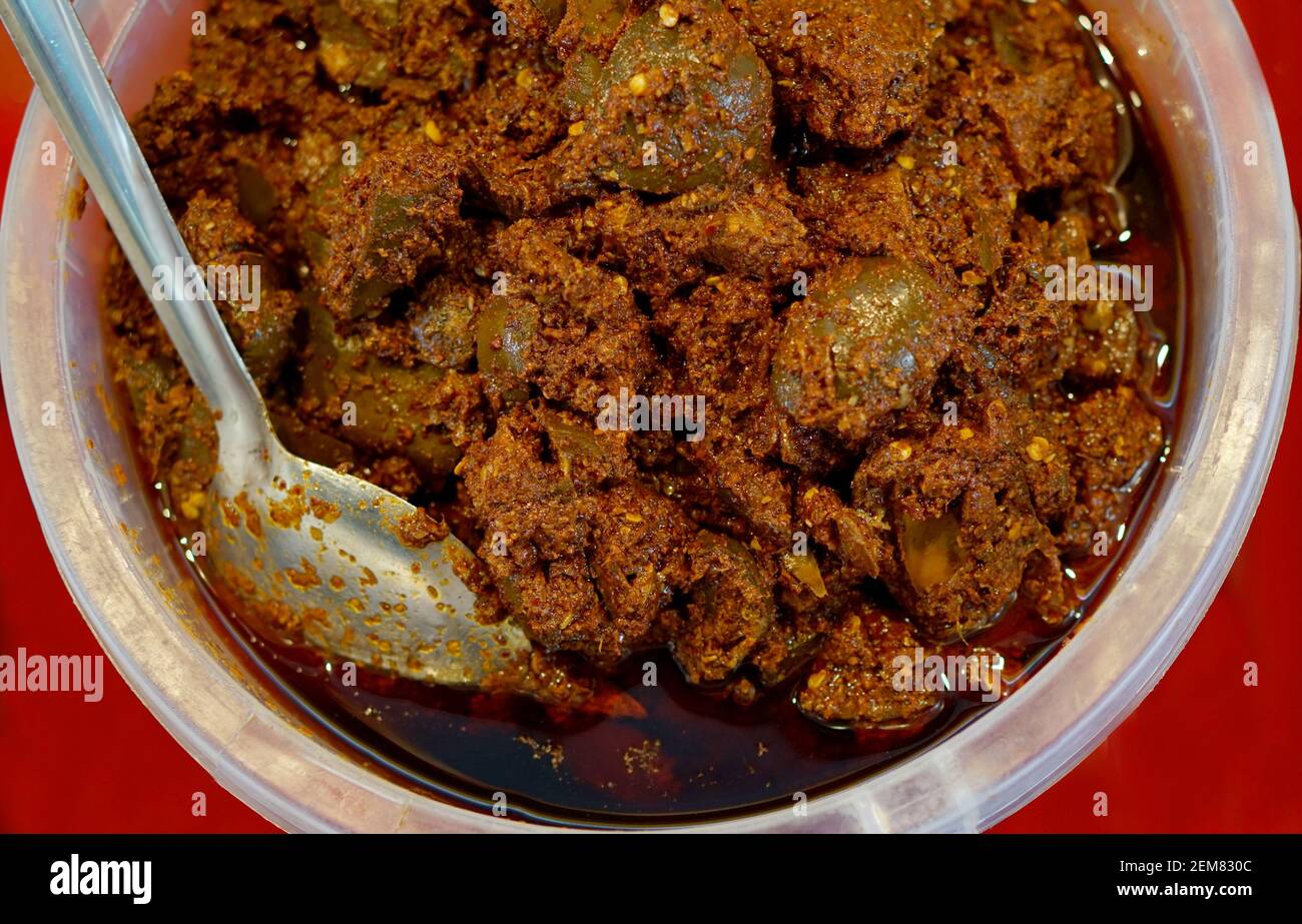 Close-up view of Indian street food traditional mango pickle Stock ...