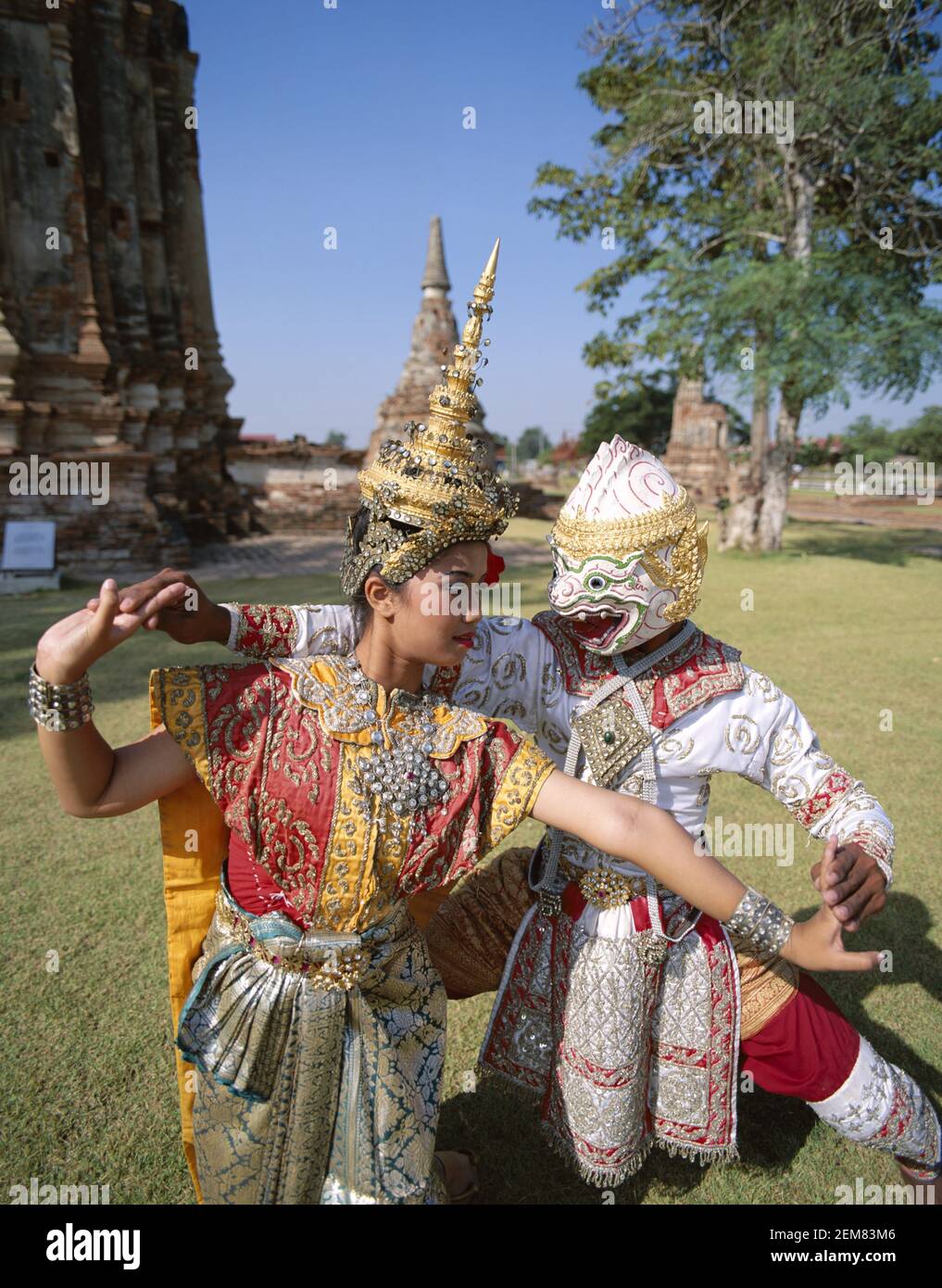 Asia, Thailand, Ayutthaya, portrait of Thai traditional Lakhon and Khon ...