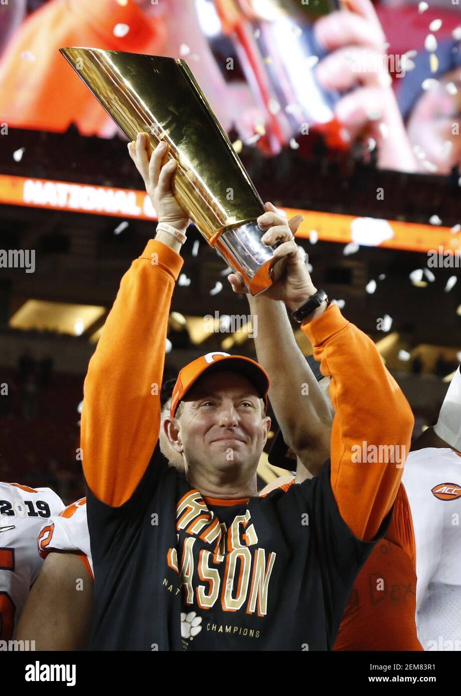 January 07, 2019 Clemson Tigers head coach Dabo Swinney holds the ...