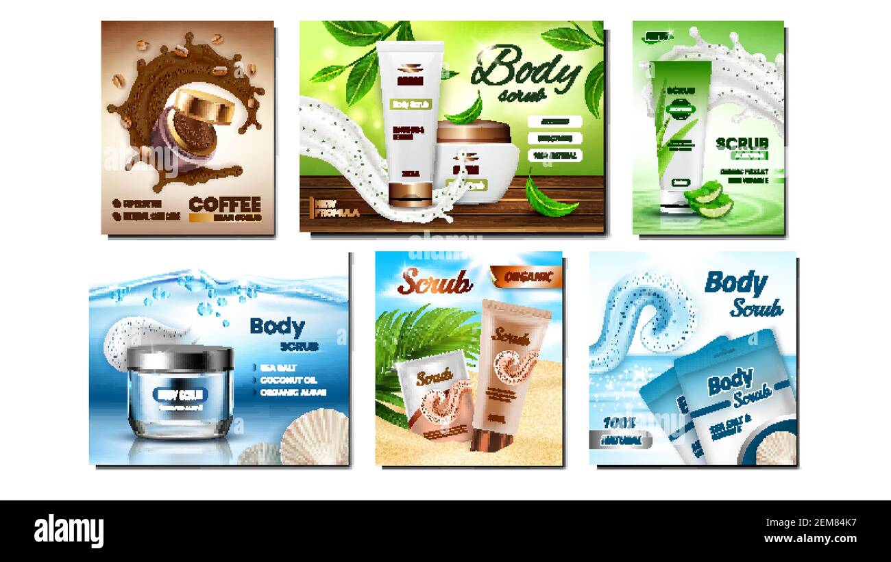 Scrub Cosmetics Creative Promo Posters Set Vector Stock Vector Image ...