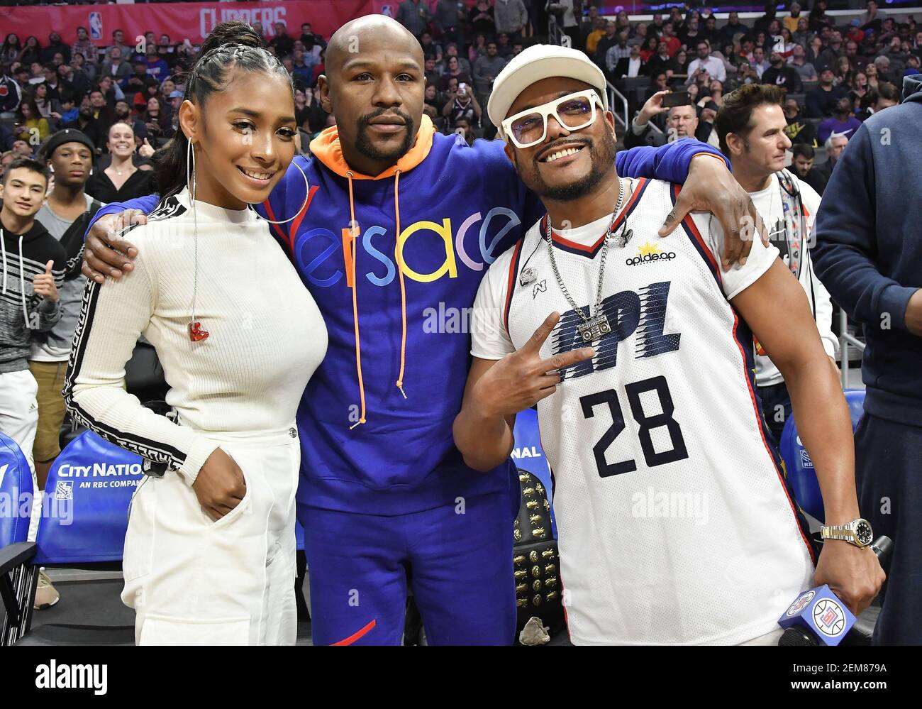 (L-R) Jessica Reynoso, Floyd Mayweather and Apl.De.Ap of the Black Eyed ...