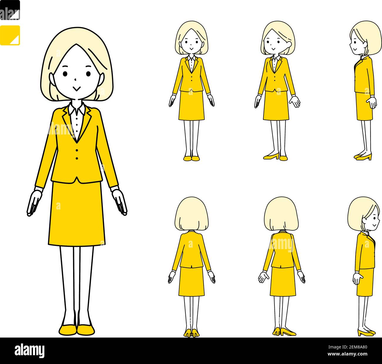 A set of women standing.Front, side and back angles.It's vector art so ...