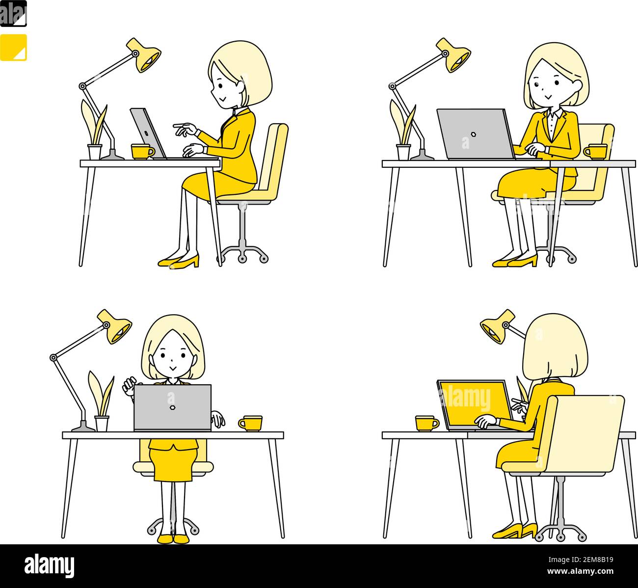 Woman office suit computer asian Stock Vector Images - Alamy