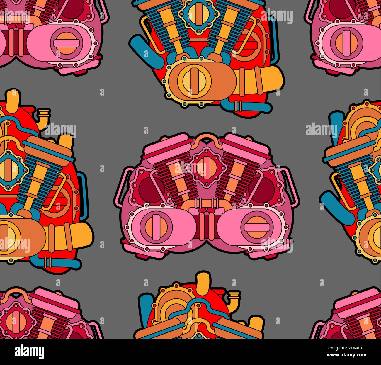 Mechanized heart and brain pattern seamless. Engine in core background ...