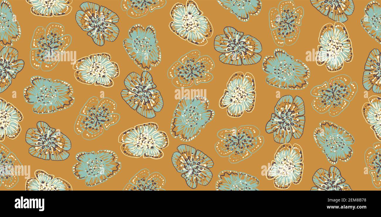 pale blue flowers on mustard yellow Stock Vector Image & Art - Alamy