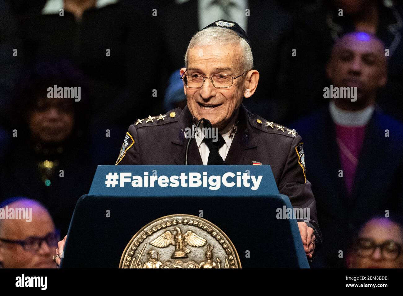 New York City Police Department Chaplain Rabbi Alvin Kass giving the ...