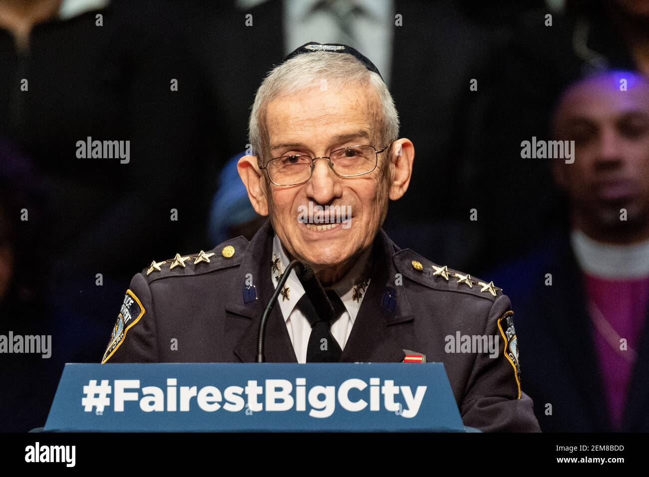 New York City Police Department Chaplain Rabbi Alvin Kass giving the ...