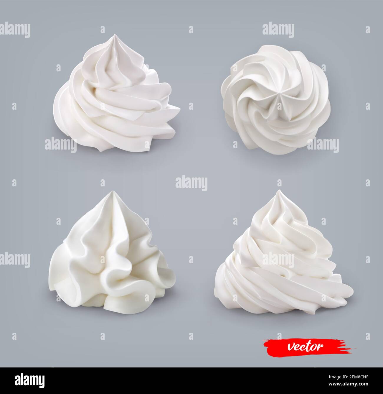 Set of whipped cream isolated on blue background. 3d realistic vector ...