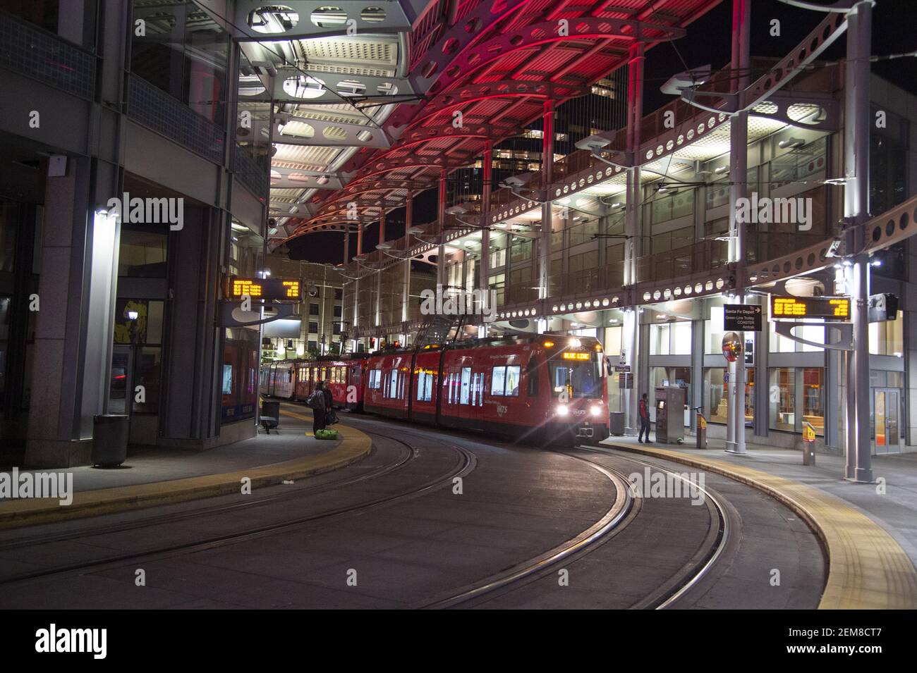 Light rail station at night, Downtown San Diego, CA, (Photo by Casey B. Gibson Stock Photo - Alamy