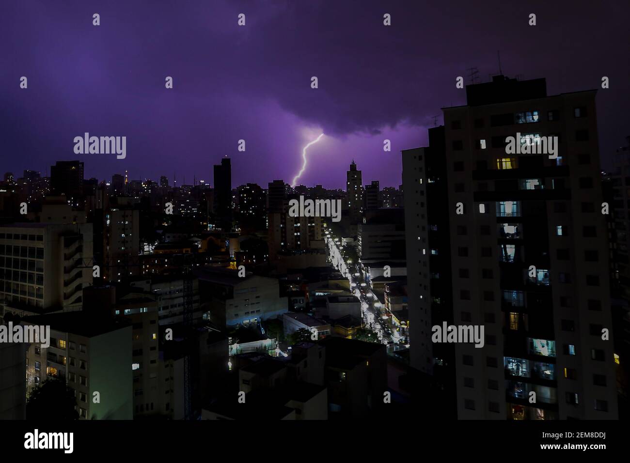 A lightning strike flashes over the night sky on January 10, 2019 in ...