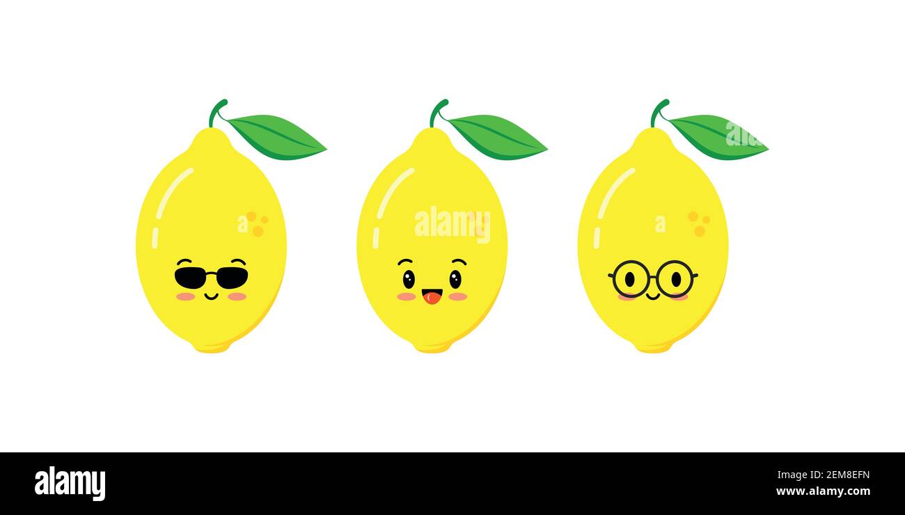 Cute lemon cartoon character icon set isolated on white background ...