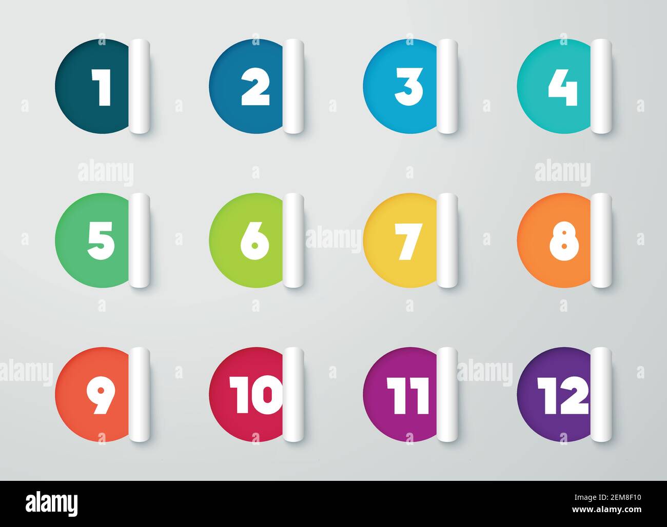 Circle Paper Cut Out Notes With Numbers For Calendar 1 to 12 Stock ...