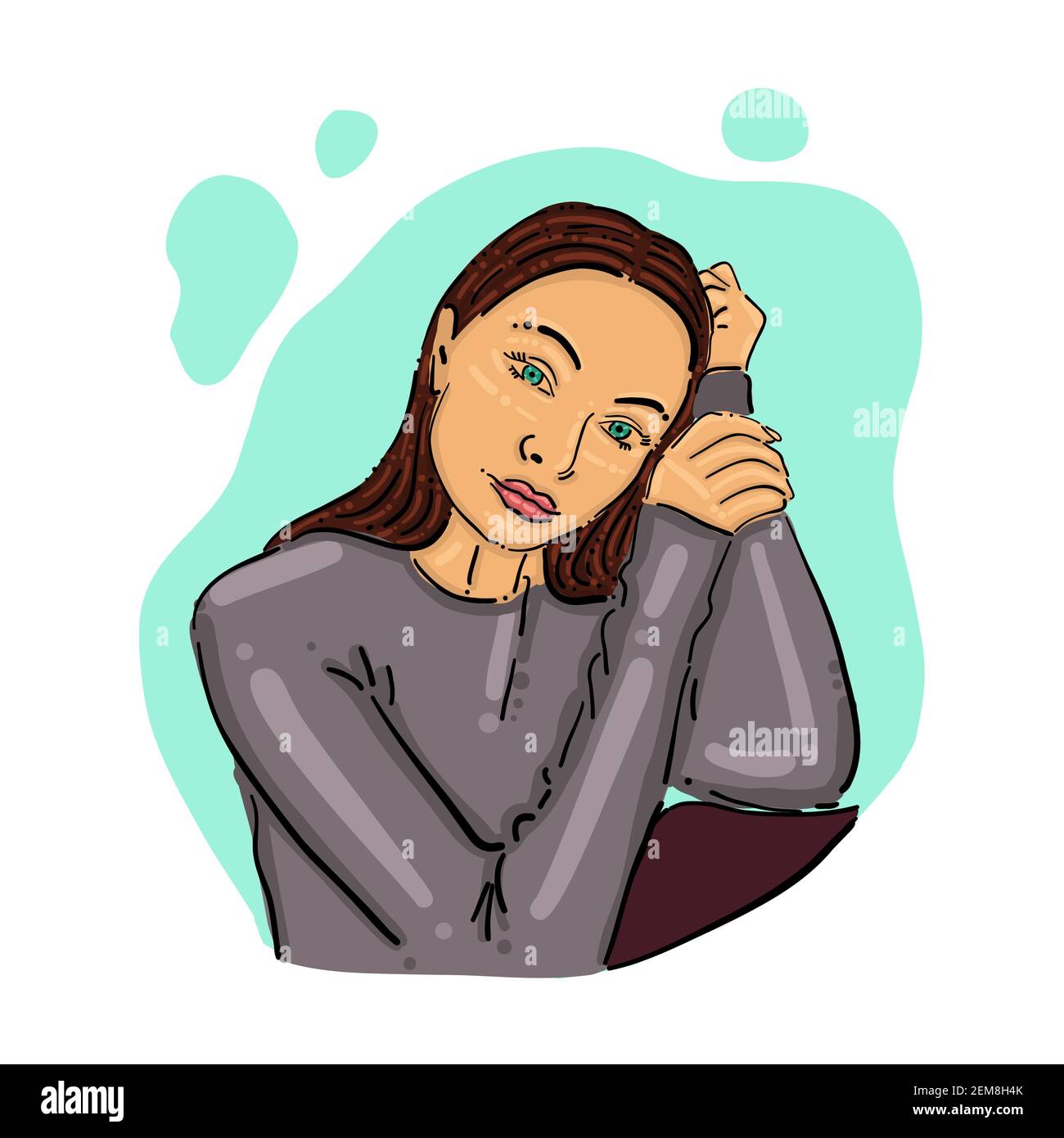 A beautiful girl sits wistfully. vector illustration Stock Vector Image ...