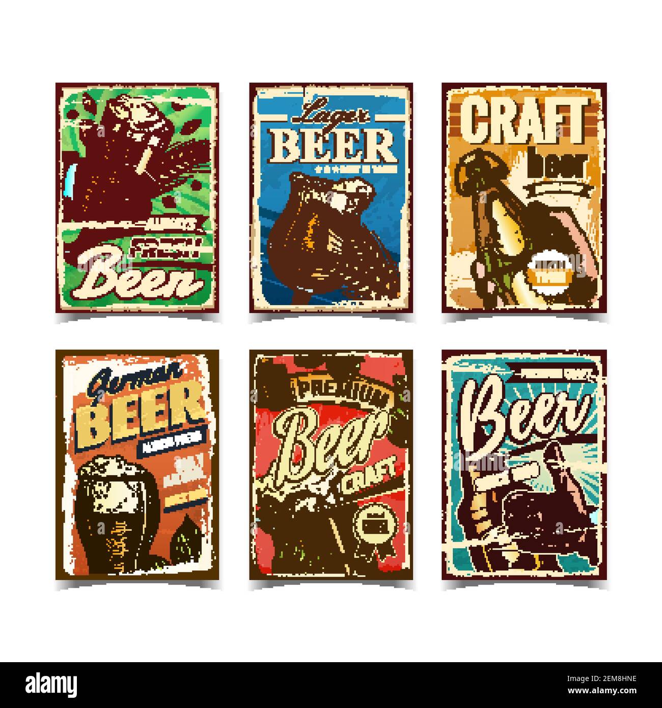 Beer Alcoholic Drink Advertise Posters Set Vector Stock Vector Image ...