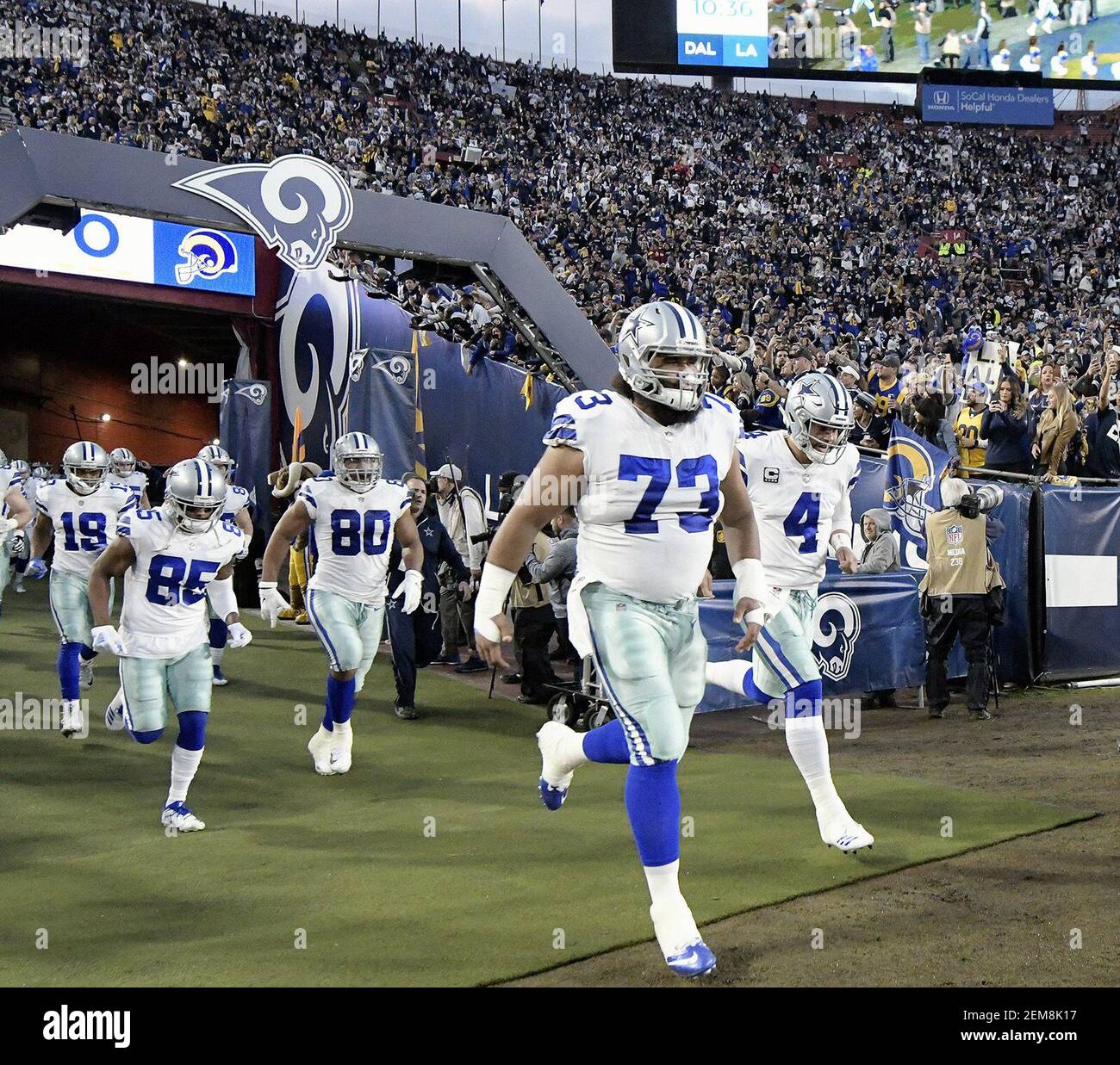 Dallas Cowboys quarterback Dak Prescott (4) and center Joe Looney (73 ...