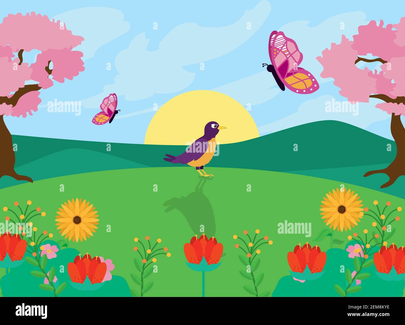 Spring Birds And Flowers