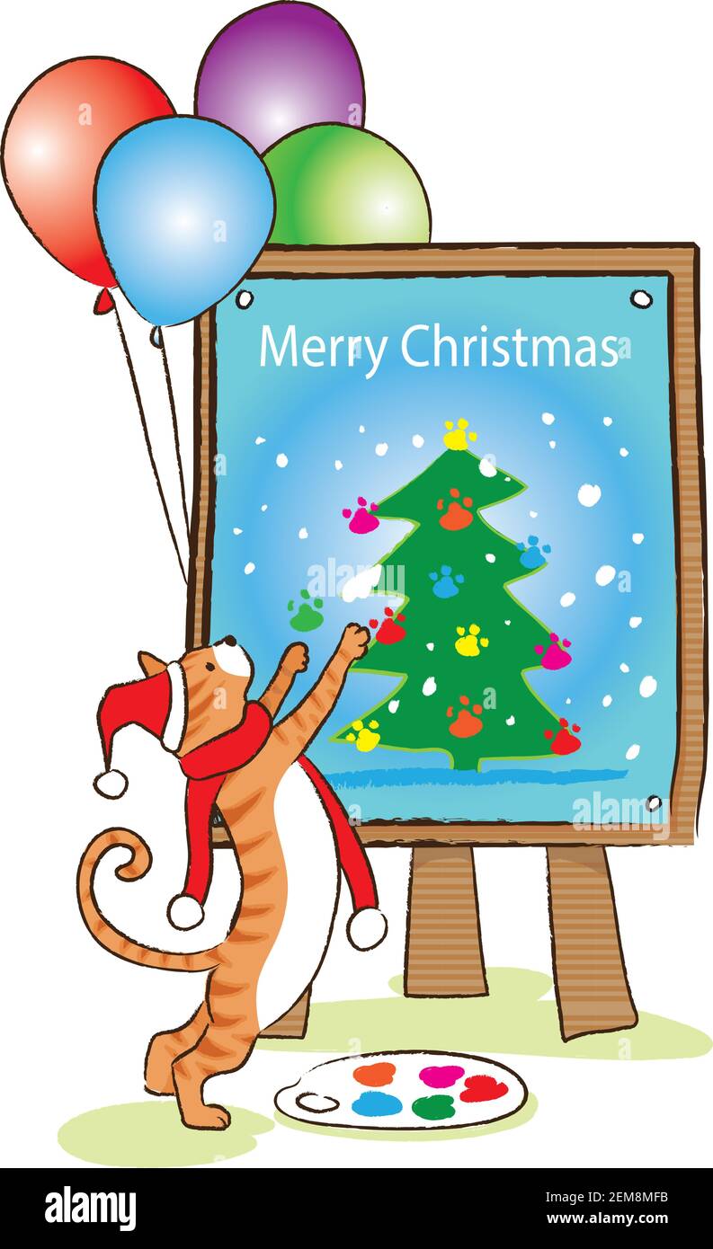vector cartoon cat draw a Christmas tree Stock Vector Image & Art - Alamy