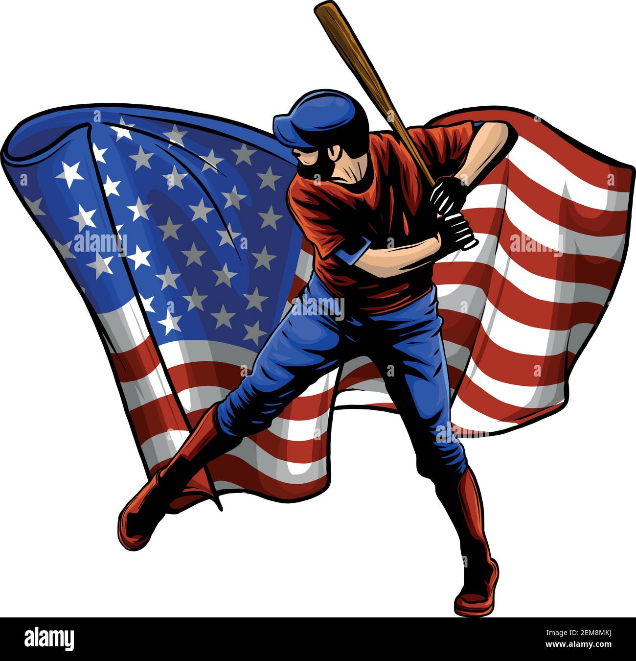 Baseball player with american flag vector illustration Stock Vector ...