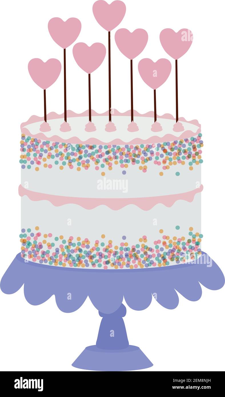 birthday cake with hearts candles on a white background Stock Vector ...