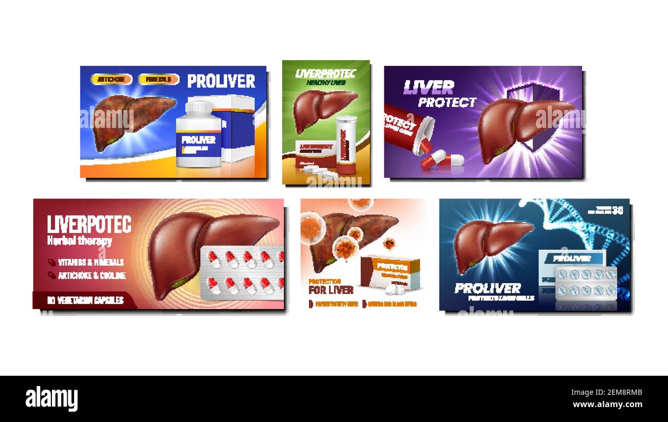 Liver Treat And Protect Promo Posters Set Vector Stock Vector Image ...