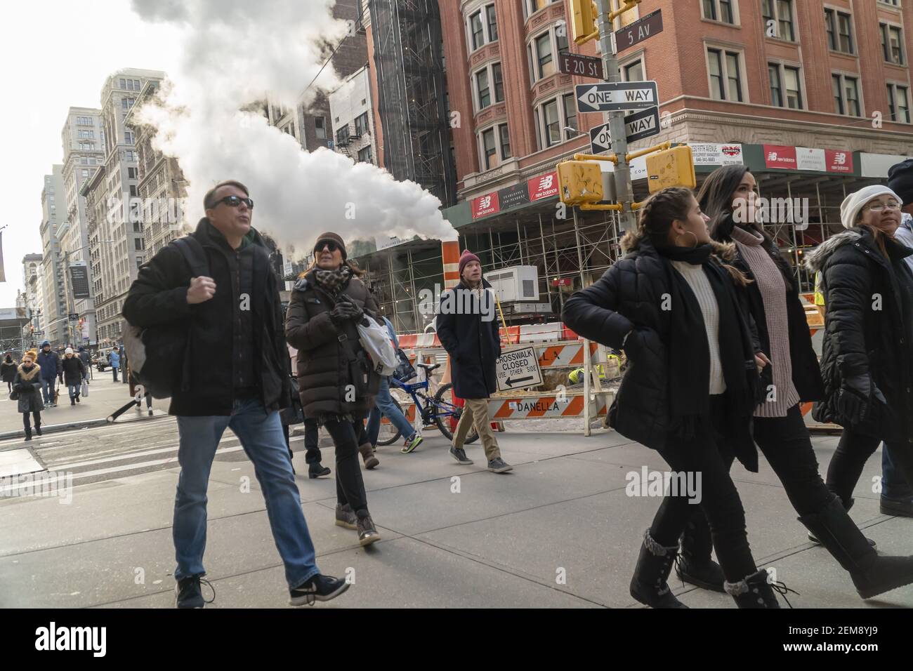 Pedestrians Walk Past Con Edison Venting Excess Steam During A Pipe Repair In The Flatiron