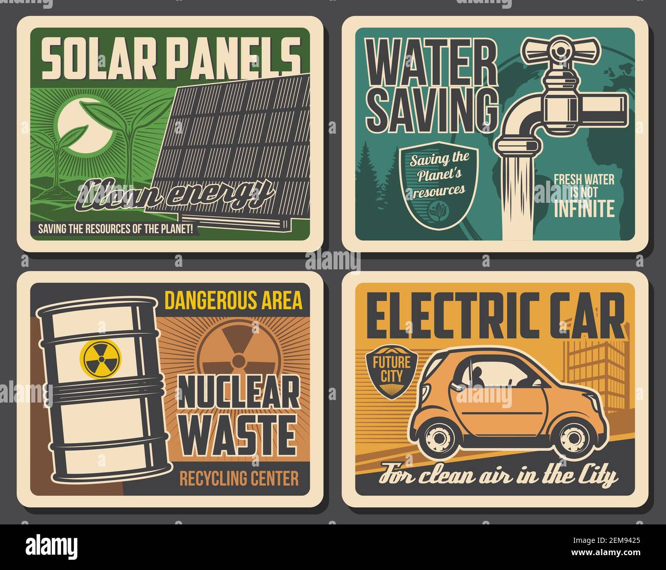 Green Planet And Environment Conservation Vector Vintage Posters